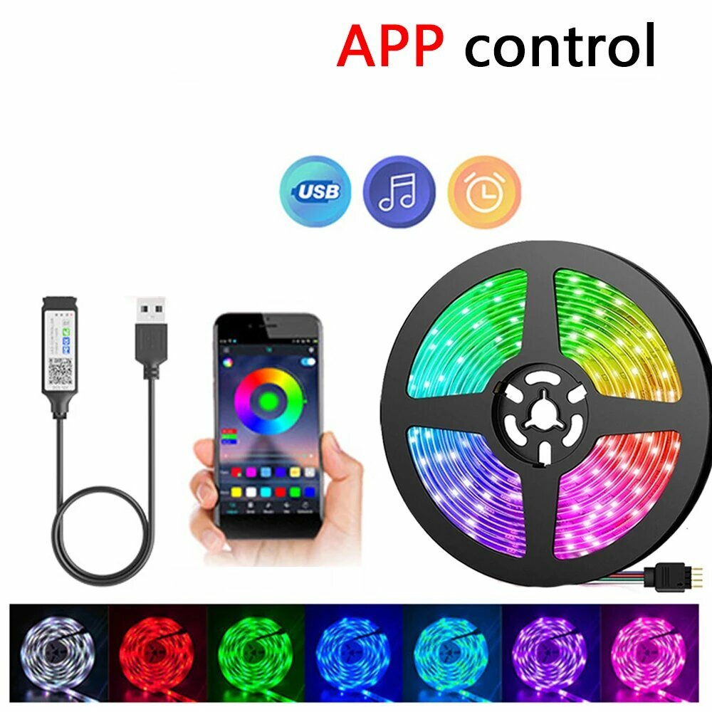 Светодиодные ленты RGB 5050, 30 светодиодов/м, управление через приложение Bluetooth, светодиодные фонари для телевизора, гибкая лента, диодная лента, подсветка телевизора, декор комнаты