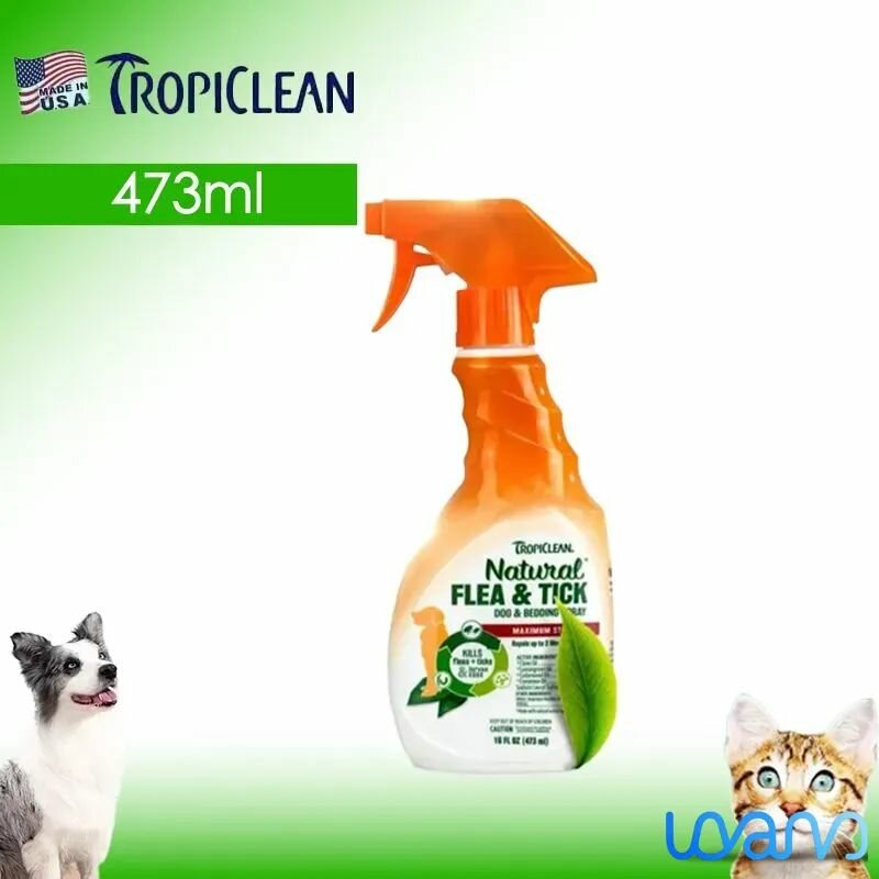 TropiClean Natural Flea and Tick Dog and Bedding Spray, для прямого нанесения на собак, подстилки и питомники (473ML)