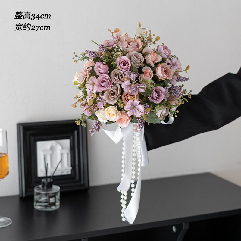 Элегантный свадебный букет невесты, искусственные розы, фальшивые цветы, букет для помолвки, свадебный сертификат, фото декор цветов
