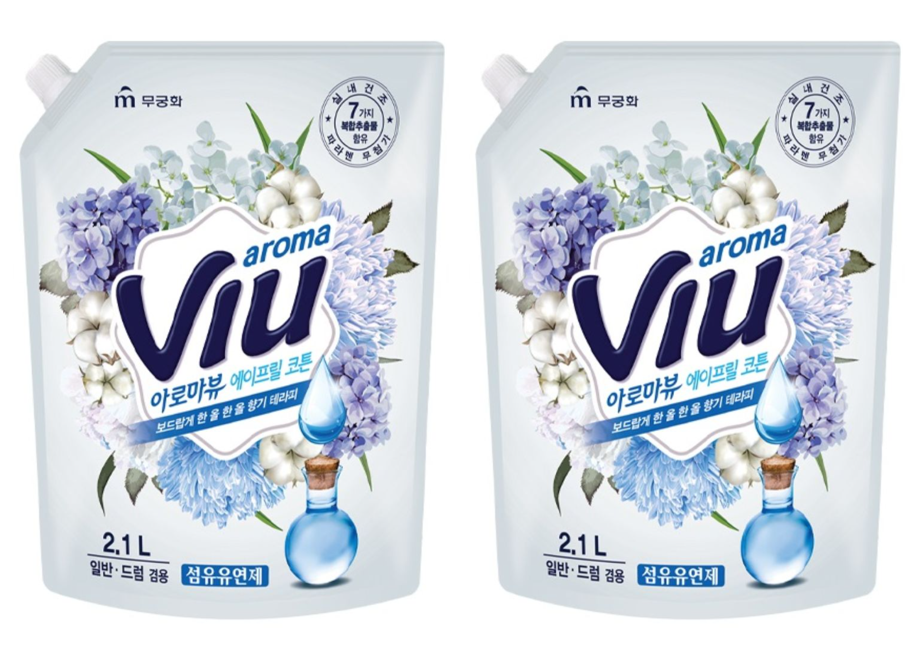 Кондиционер-ополаскиватель Mukunghwa для белья, Aroma Viu April Cotton Aroma VIU, 2,1 л, 2 упаковки