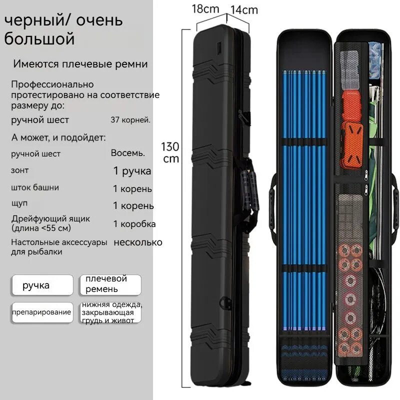 Жесткий чехол для хранения удочек, спиннингов, удилищ(Черная сумка для удочек: длина 130 см/без подставки)