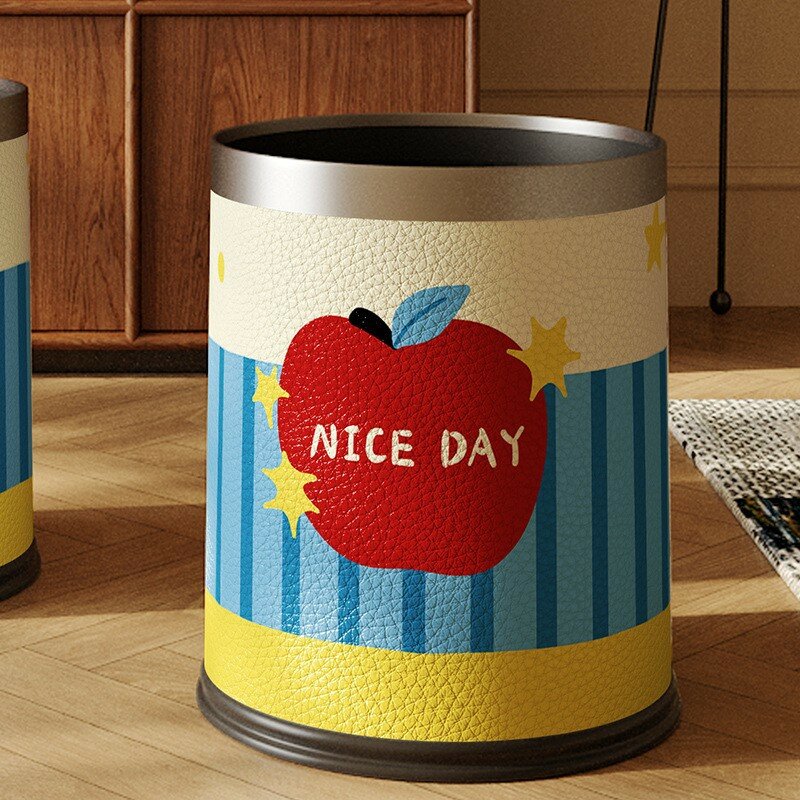 Кожаная мусорная корзина, высокая эстетика, для дома, гостиной, большая вместимость, спальня, высококачественная легкая роскошь, кухонная урна, двухслойная, без крышки