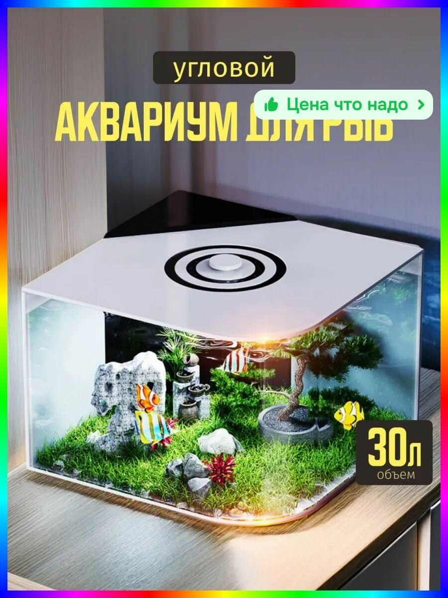 Угловой аквариум 30 литров с подсветкой и фильтрацией-домашний, идеальное