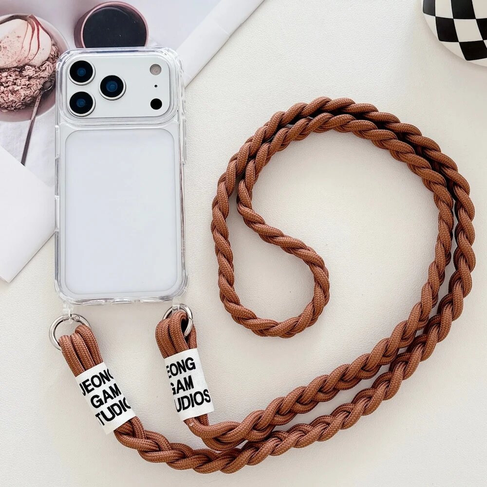 Прозрачный чехол через плечо с длинным ремешком для iPhone 17 16 Pro Max Air 12 13 iPhone17, Brown