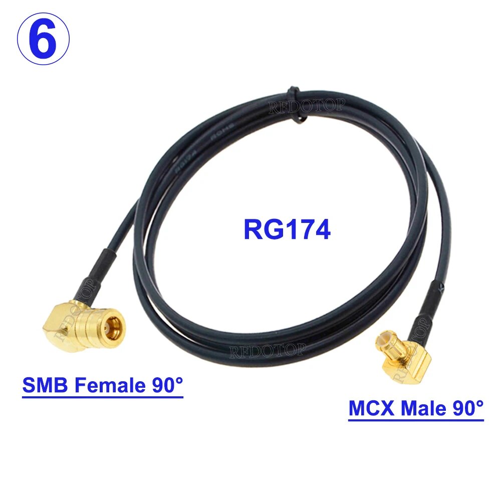 Кабель RG-174 SMB Female 90° - MCX Male 90°, 25см