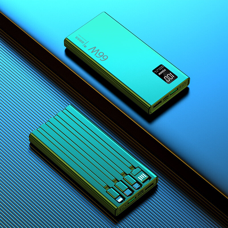 3C сертифицированный 66W быстрый зарядный встроенный кабель Power Bank 20000mAh большой емкости портативный мобильный источник питания напрямую от производителя