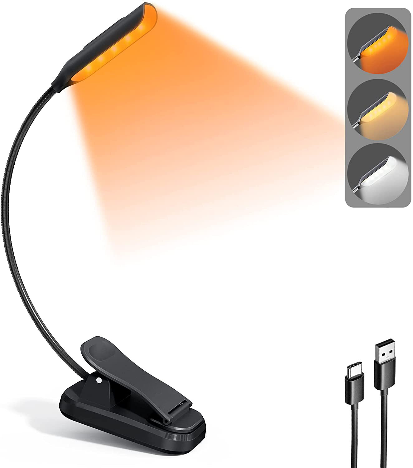 Клеевой свет для книг USB LED с 9 светодиодами, черный цвет, 3 уровня яркости, 3 режима цвета, 1000mAh, 1.5W, DC 5V, 7.5cm*7.5cm*10cm, 2-летняя гарантия, для спальни и читального зала