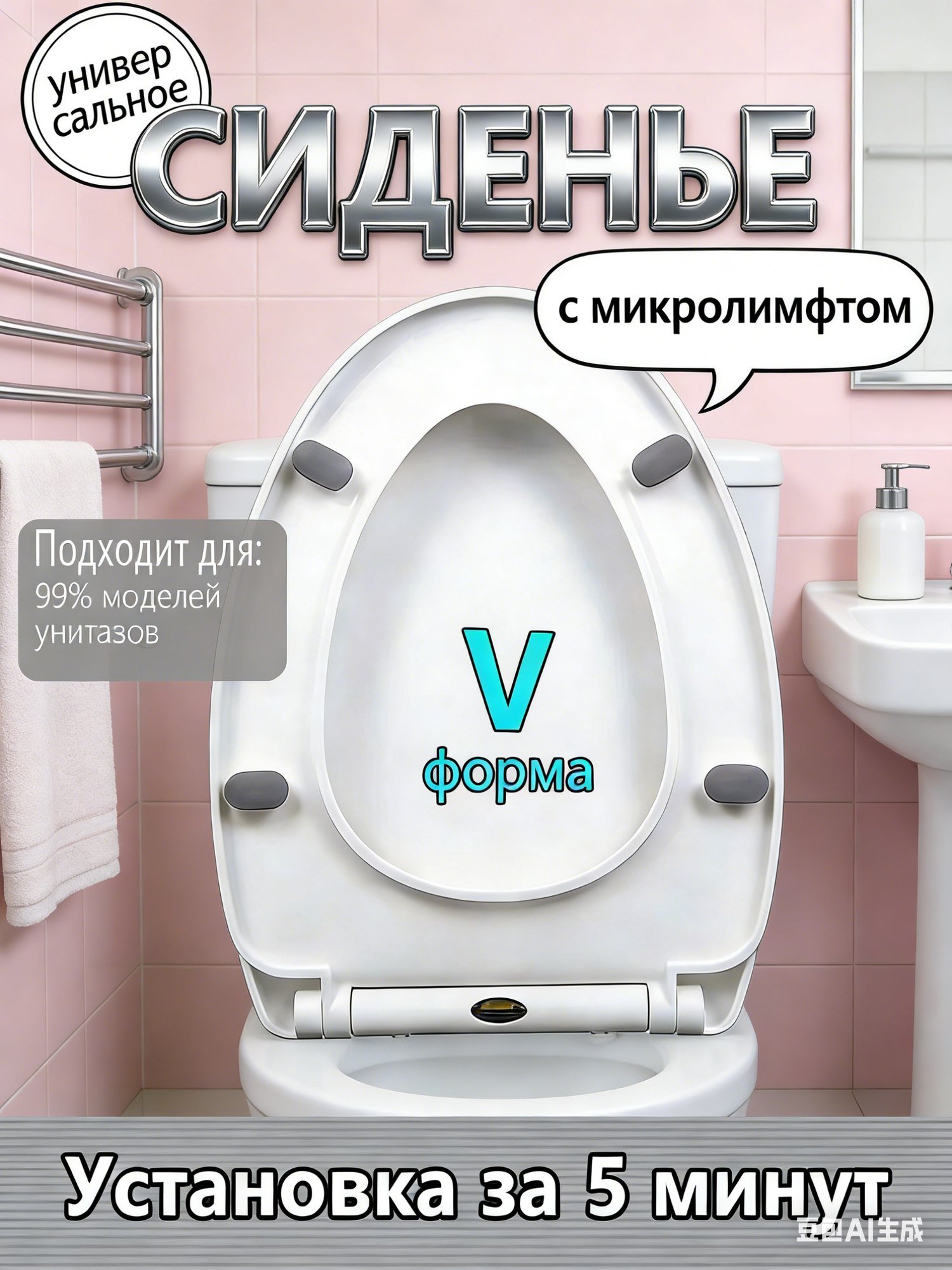 Сиденье для унитаза с микролифтом быстросъемное полипропилен, стульчак, крышка для унитаза