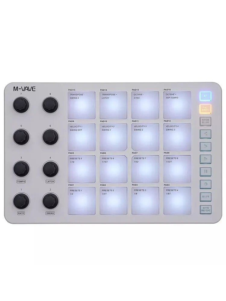 Беспроводной MIDI-контроллер M-VAVE SMC-PAD белый цвет, Bluetooth