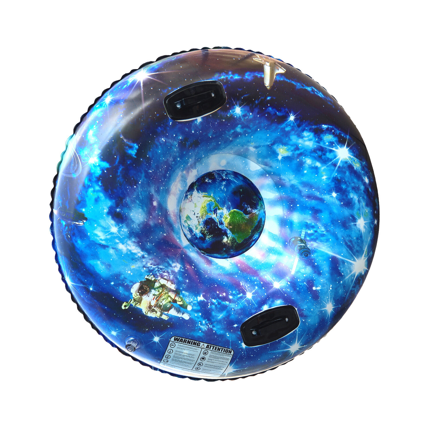 Гибкий снегоход для детей и взрослых Inflatable Snow Tube диаметром 47 дюйма (120 см) из толстого ПВХ материала 0,45 мм, размер 120*120*34 см, вес 1450 г, цвета: Голубой снежок, Темно-синий снежок, Звездное небо