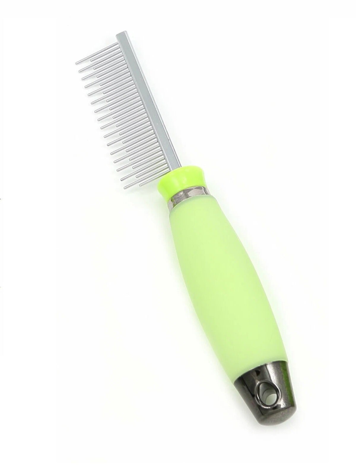 PET STAR расческа разнозубая 32 зубца, 3х20см с силиконовой ручкой, цвет зеленый