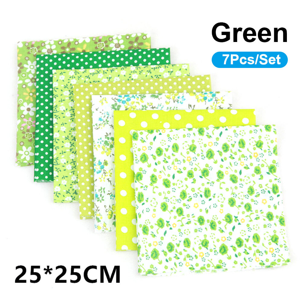 7Pcs/Set DIY Cotton Fabric Cloth for Sewing Quilting, Assorted Pattern Floral Printed Patchwork, Material: Cotton, Color: Red, Yellow, Blue, Pink, Purple, Coffee, Navy Blue, Black, Grey, Green (Optional), Size: 250x250mm, 500x500mm (Optional)