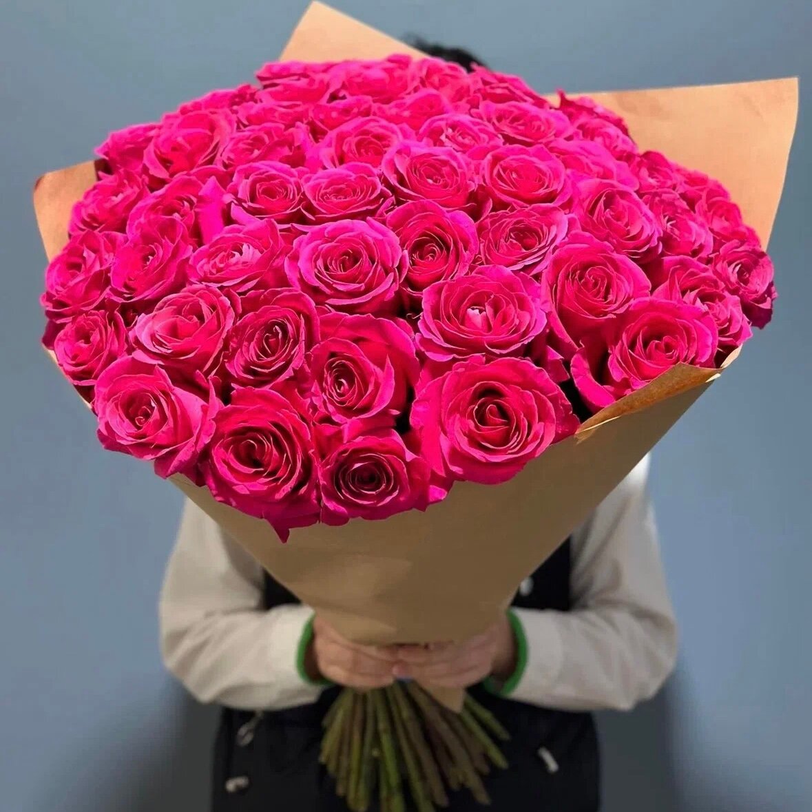 Букет из розовых роз 51 шт, красивый букет цветов, шикарный, премиум цветы, премиум букет