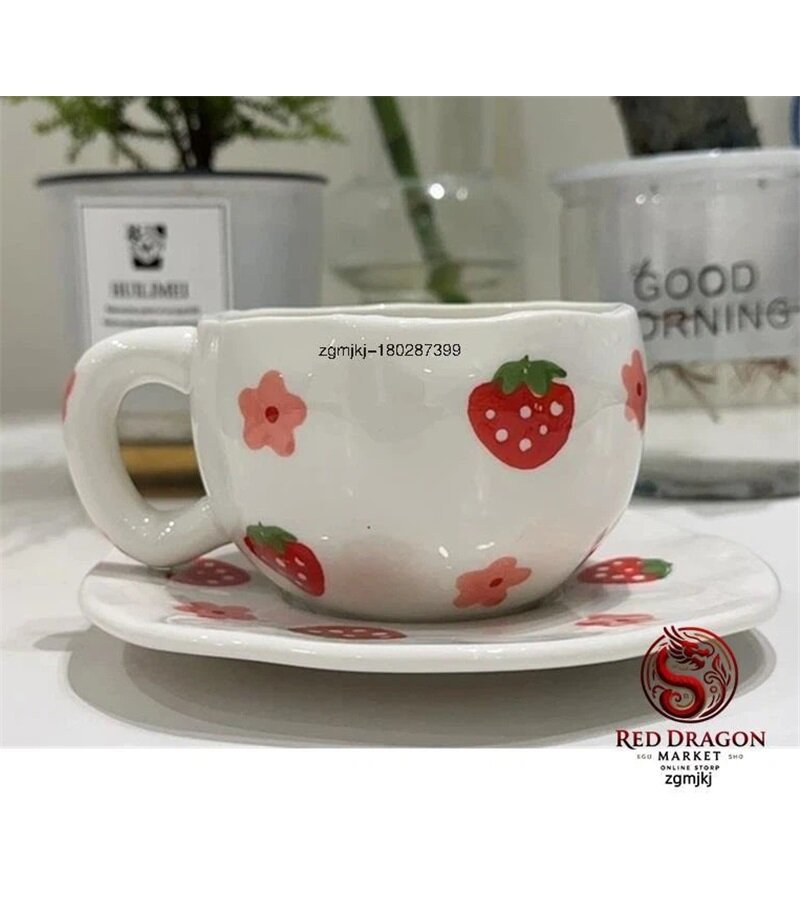Милый девчачий набор из керамической чашки и блюдца 300мл / Элегантная чашка для послеобеденного чая