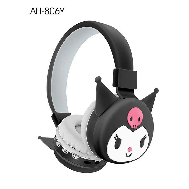 Детские беспроводные Bluetooth-наушники Sanrio Kuromi AH-806Y с креплением на голову, милый мультяшный дизайн черный