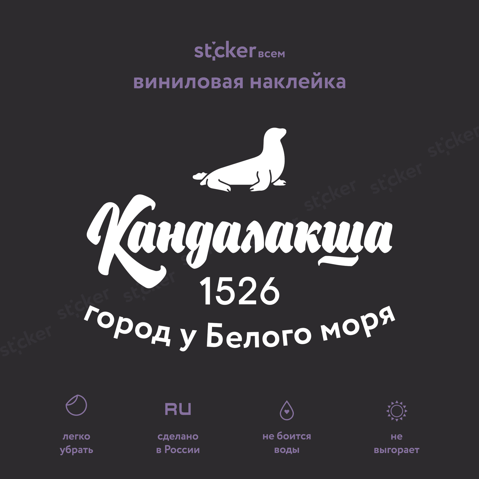 Наклейка "Кандалакша / Мурманская область / 51 регион / Белое море" 19х14 см / цвет белый