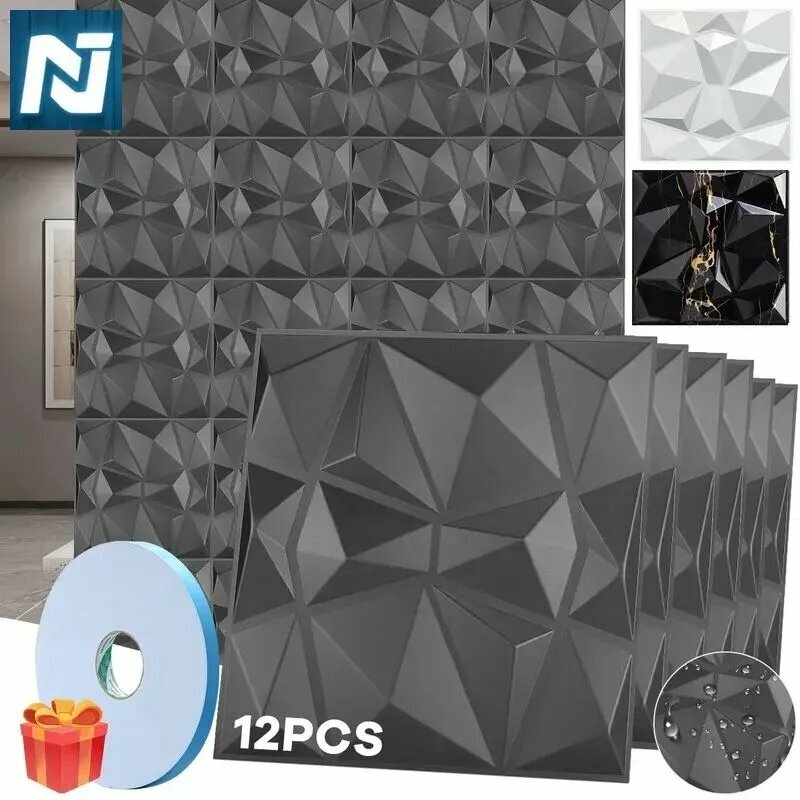 Черная 3D ПВХ керамическая плитка и двусторонний скотч для украшения дома, кухни ванной комнаты стены 30x30 см 12 шт.