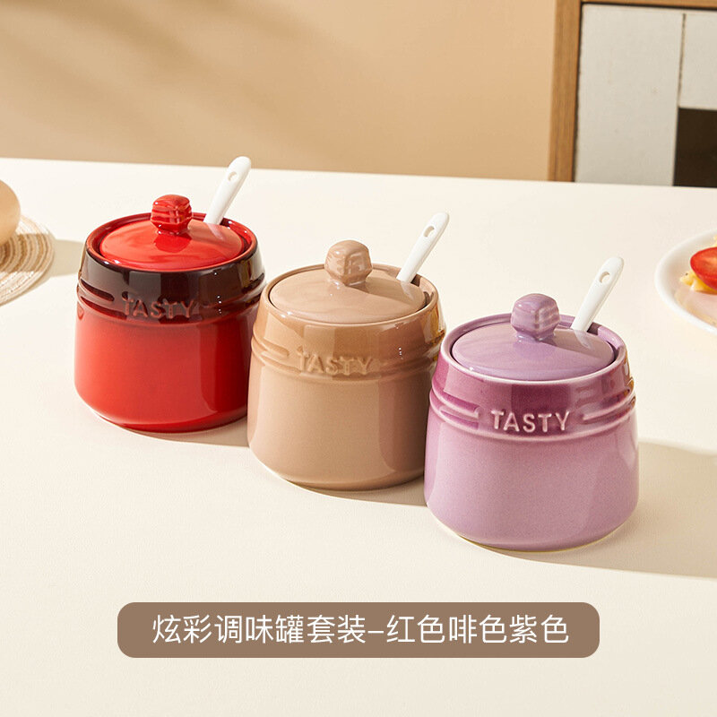 Высококачественная керамическая бутылка для приправ с ложкой для кухонного использования, влагонепроницаемая коробка для приправ для масла, чили, MSG, соли и других специй