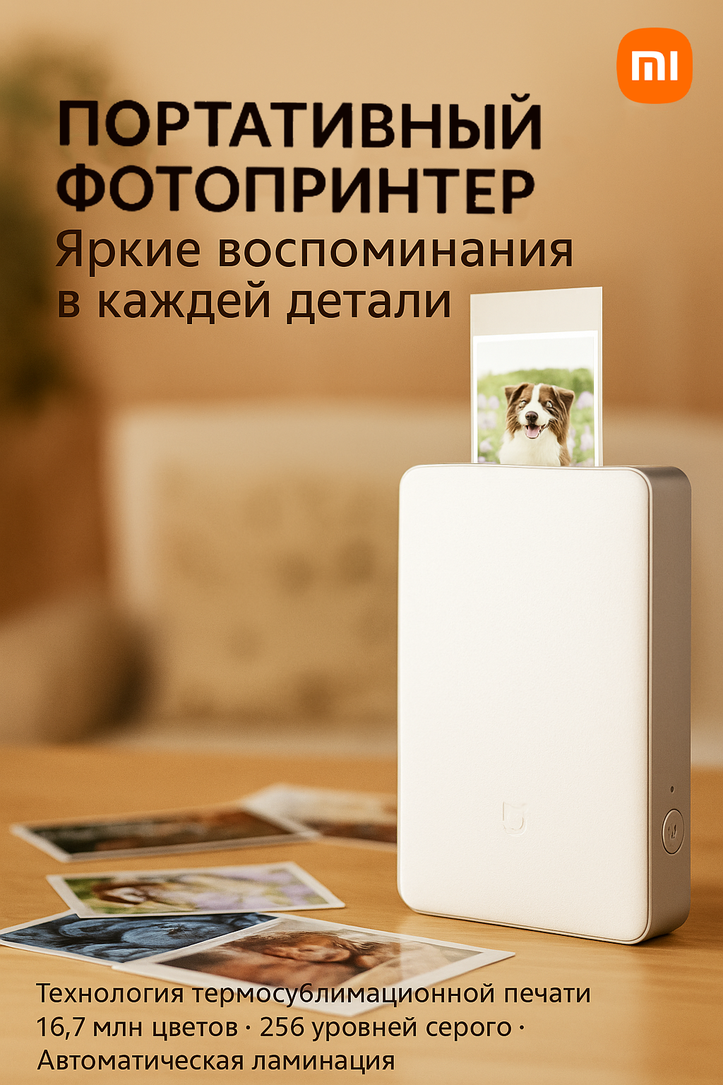 Портативный сублимационный фотопринтер Xiaomi Mijia Photo Printer Pro AR ZINK (BHR082QGL), EAC, серебристо-белый