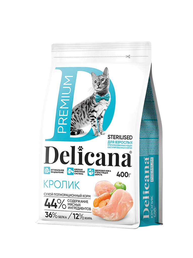 DELICANA Сухой корм для стерилизованных кошек 400 г , Кролик