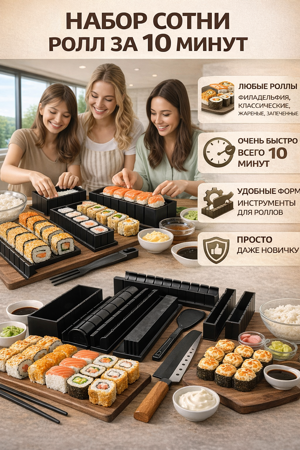 Набор ролл острый нож суши роллы приготовление кухня домашние блюда японская кухня