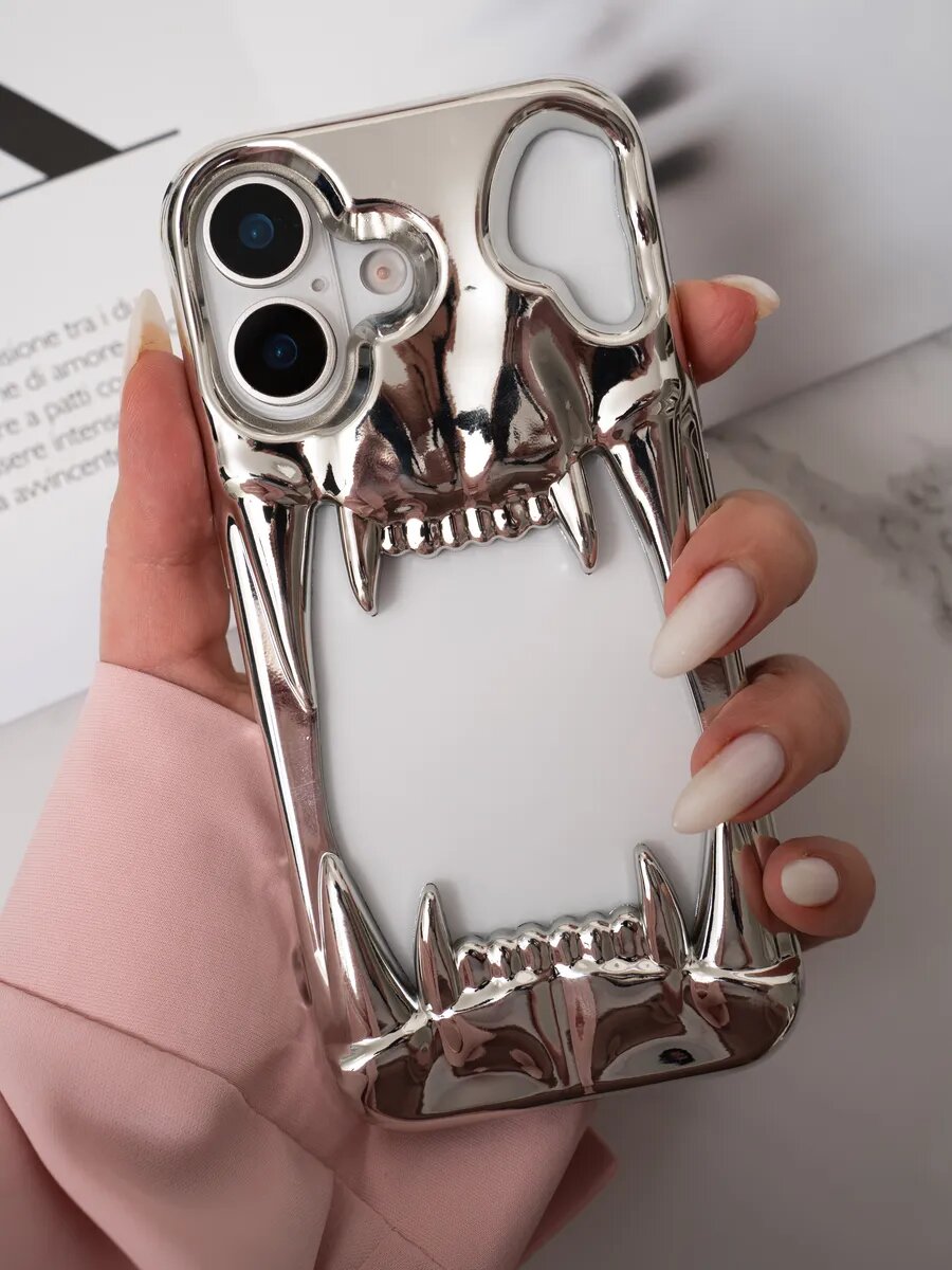 Чехол О'кейси, для iPhone 16, стильный, серебристый, защита от ударов, пламенный дизайн