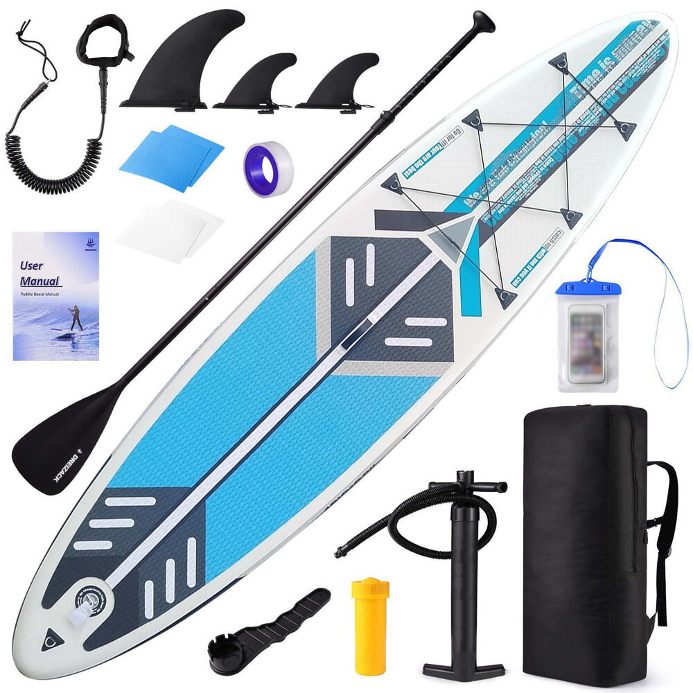 Гибридный доска для серфинга стоя Inflatable Stand-Up Seaside Beach Water-skiing Pulp Board Water Sports Thicken PVC Paddle Board Surfing Board, цвет синий, материал EVA+PVC, грузоподъемность 380lb, рекомендуемое давление 12-15PSI, размер весла 67-82in,