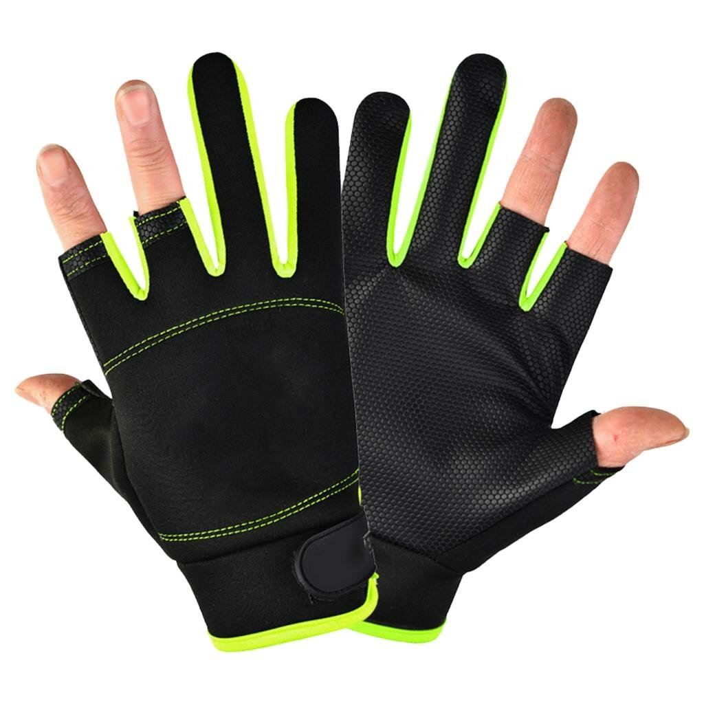 Перчатки для яхтинга трехпалые дышащие, зеленые зубы