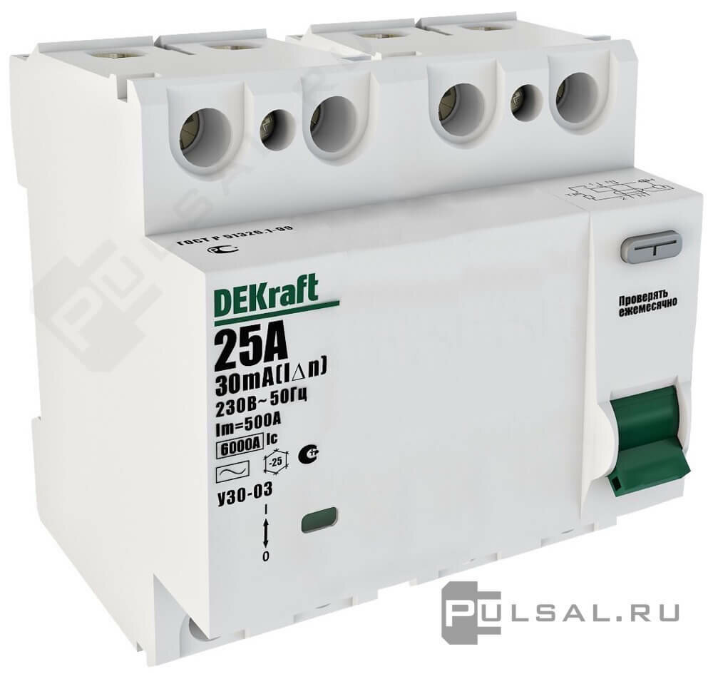 Выключатель дифференциального тока (УЗО) DEKraft 4 полюса 300 мА Тип - AC 40А 6 кА