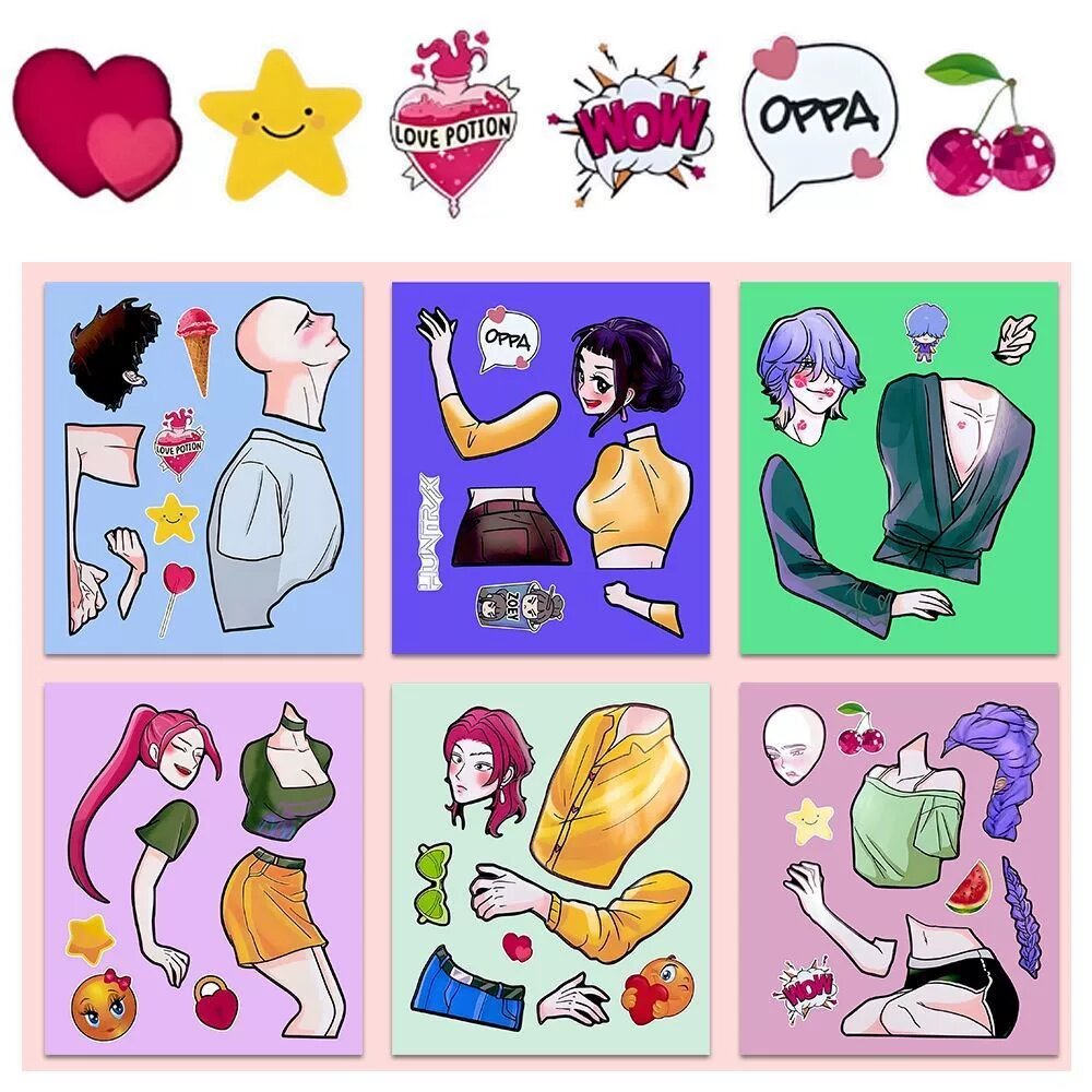 Набор наклеек для творчества и развития детей: свадебная версия KPOP, для девочек, для создания образов, развивающие,