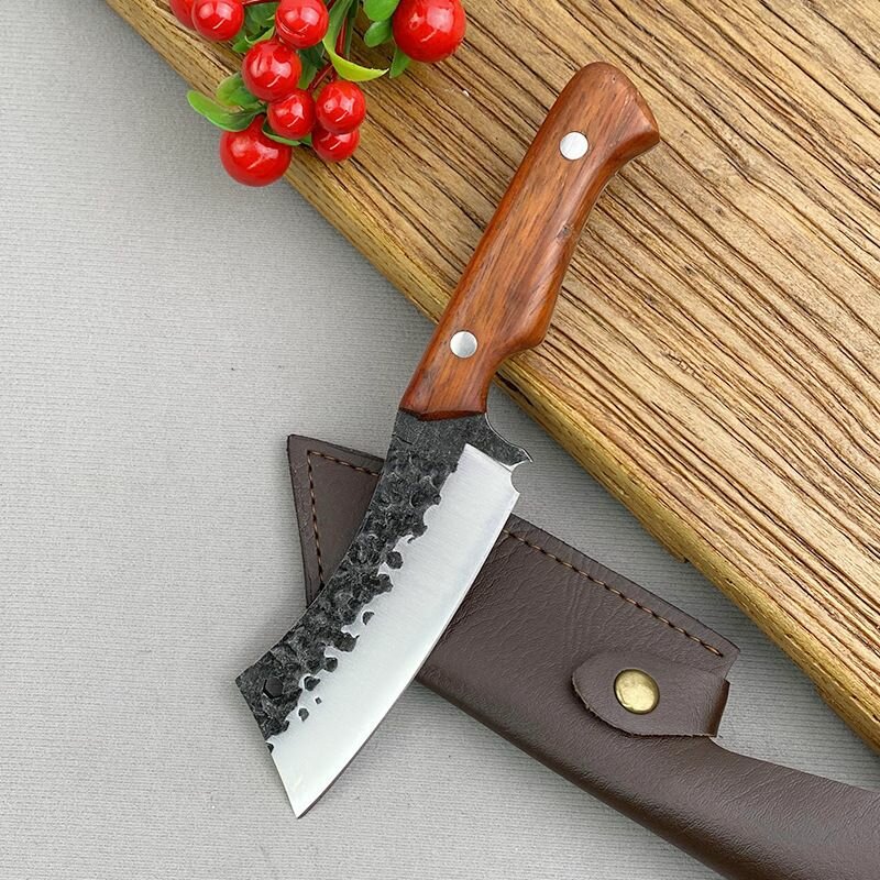 Damaly, монгольский нож для мяса, 22 см, деревянная ручка, с кожаным футляром