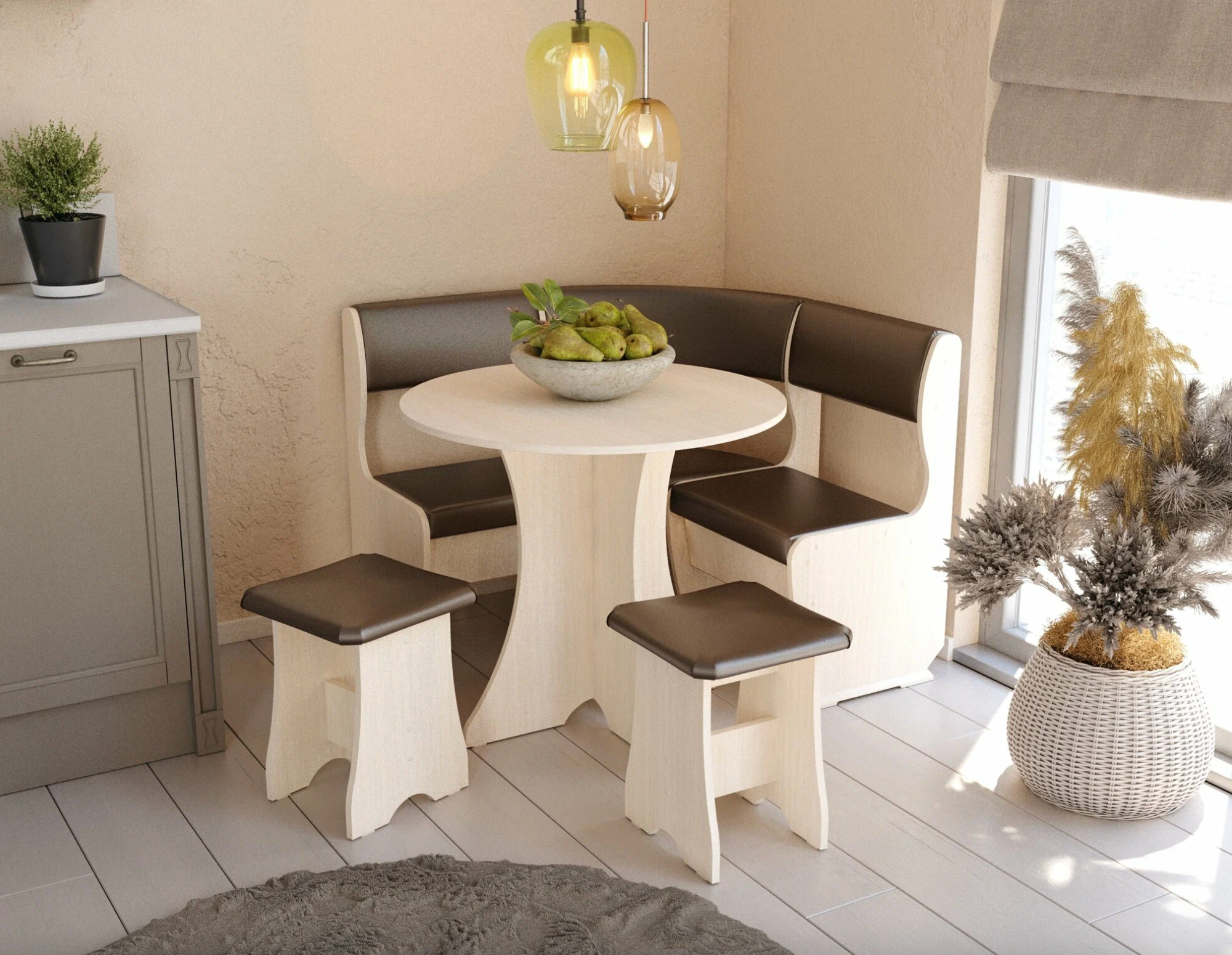 Кухонный уголок Тип 1 мини дуб молочный/шоколад Андрей-1 (ШхВхГ) 1050x850x1050 мм