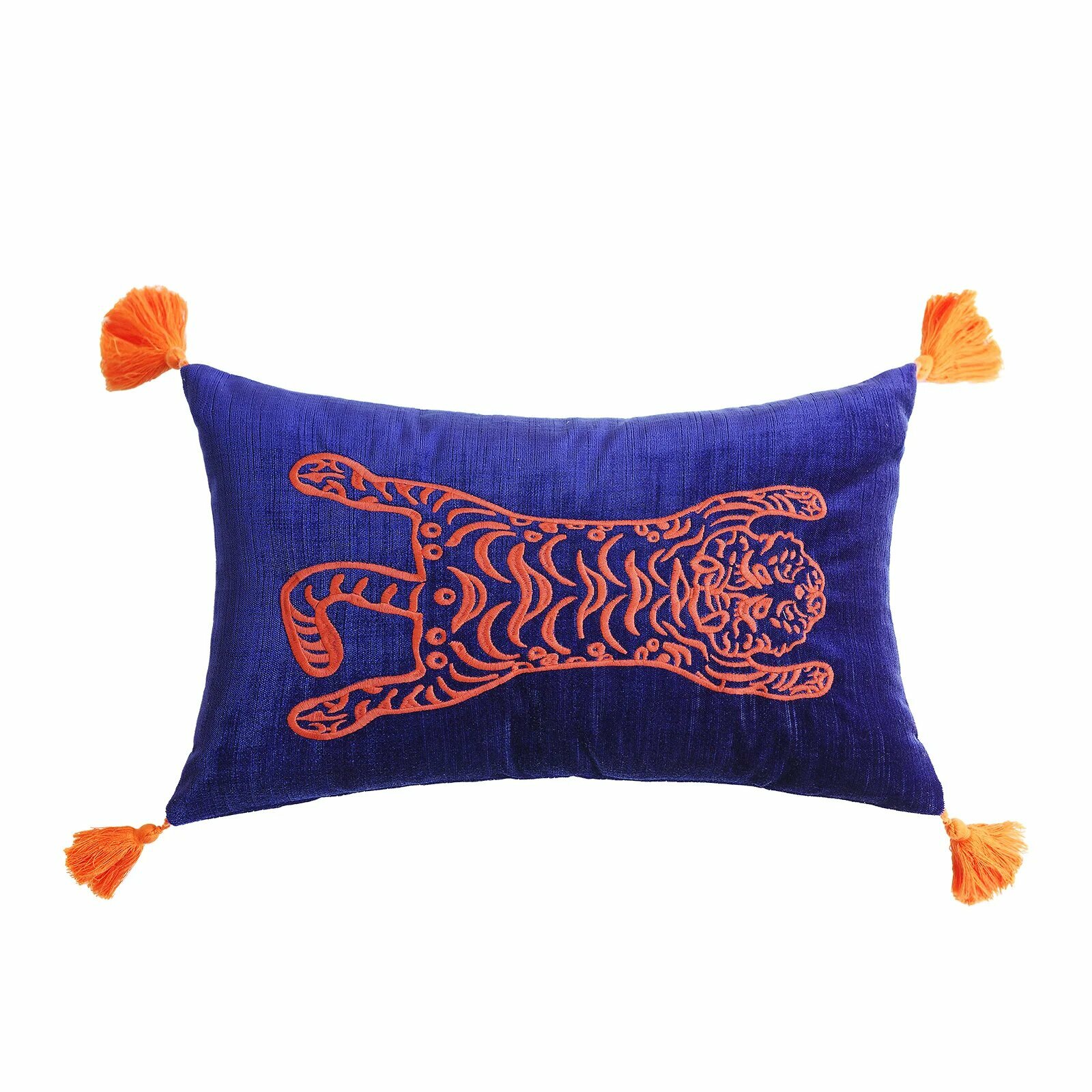 DUNXDECO Вышитые подушки с тигром, синие, полиэстер 30x50CM NO FILLING