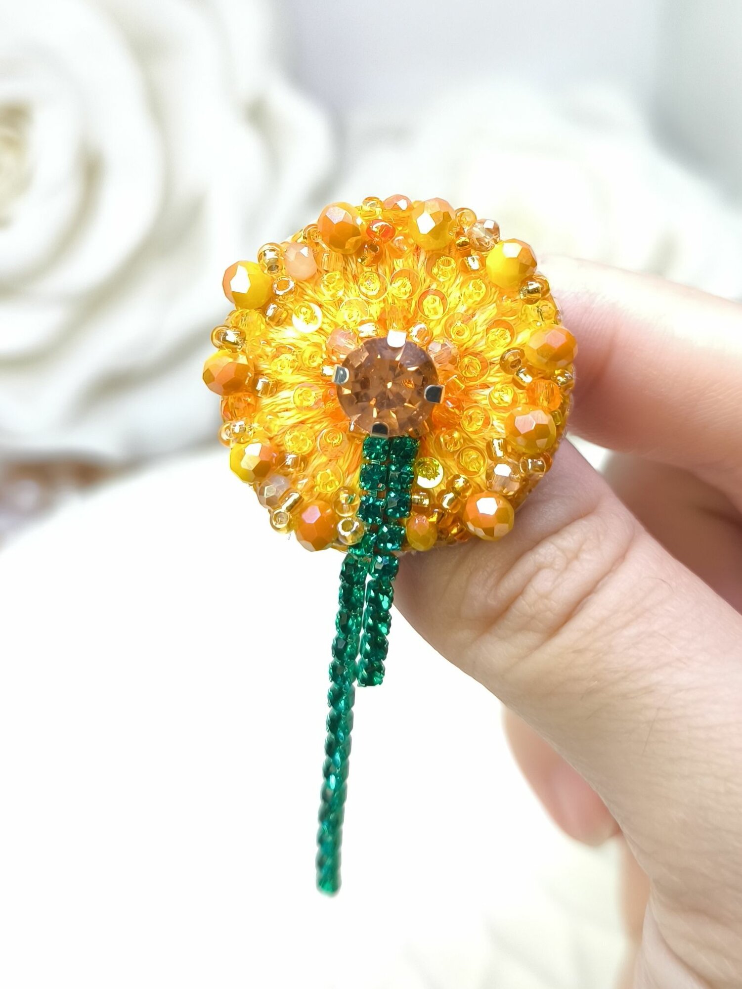 Брошь, стекло, кристалл, бисер