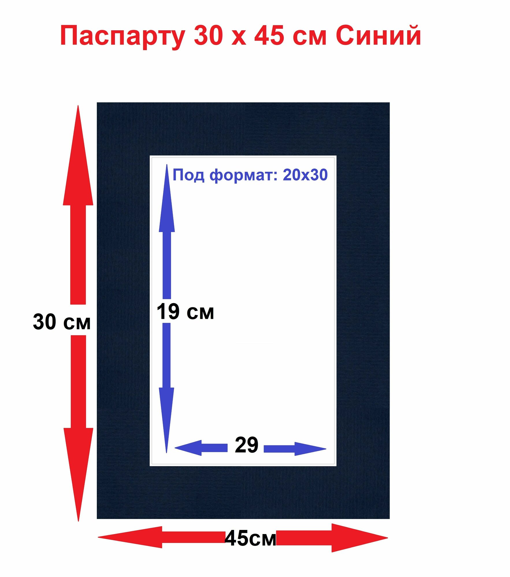Паспарту синий 30x45 под формат (20х30) 1 шт.