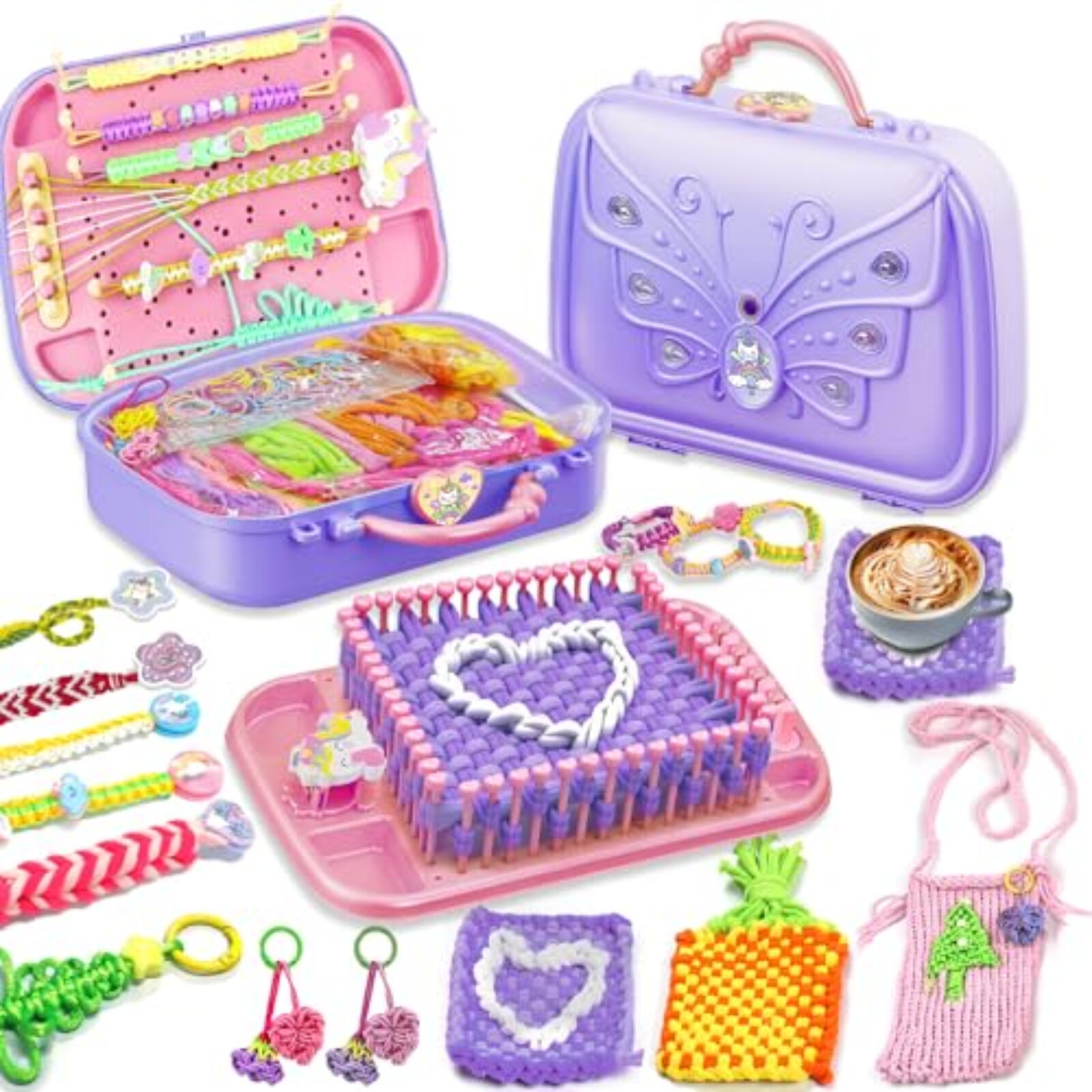 Набор для ткачества Weaving Loom Kit Toys, 6-в-1 Набор для изготовления браслетов-дружб для детей, Подарок на День рождения Рождество для девочек 5 6 7 8-12 лет, Легкая активность с ткацким станком для подставок для горячих предметов для новичков