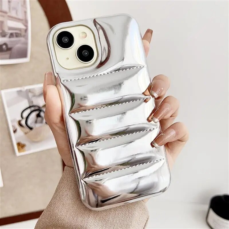 Модный теплый зимний пуховик-чехол Aurora для iPhone 16 15 14 13 17 Pro For iPhone17 Pro Max, Silver
