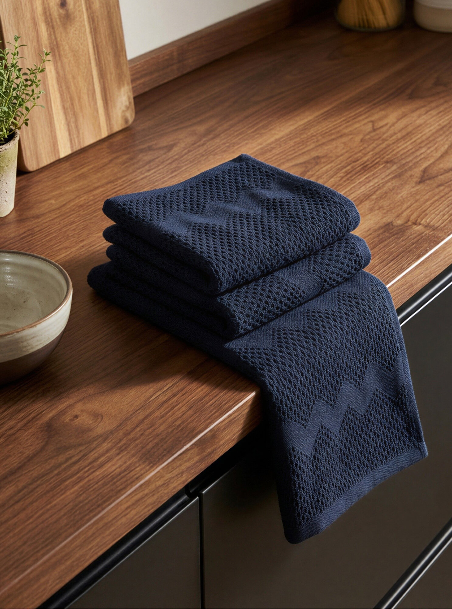 Набор кухонных полотенец 3 шт 30х50 см, хлопковые полотенца для кухни комплект графит