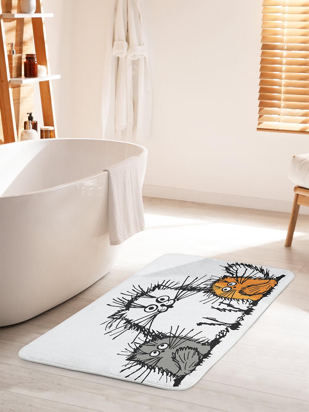 Коврик для ванной комнаты и туалета противоскользящий "Мохнатые коты" 60х100 см, JoyArty