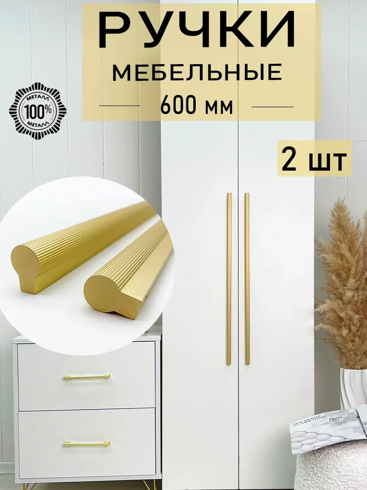 Ручки мебельные длинные современные для шкафа на кухню 576 мм золото 2 шт.