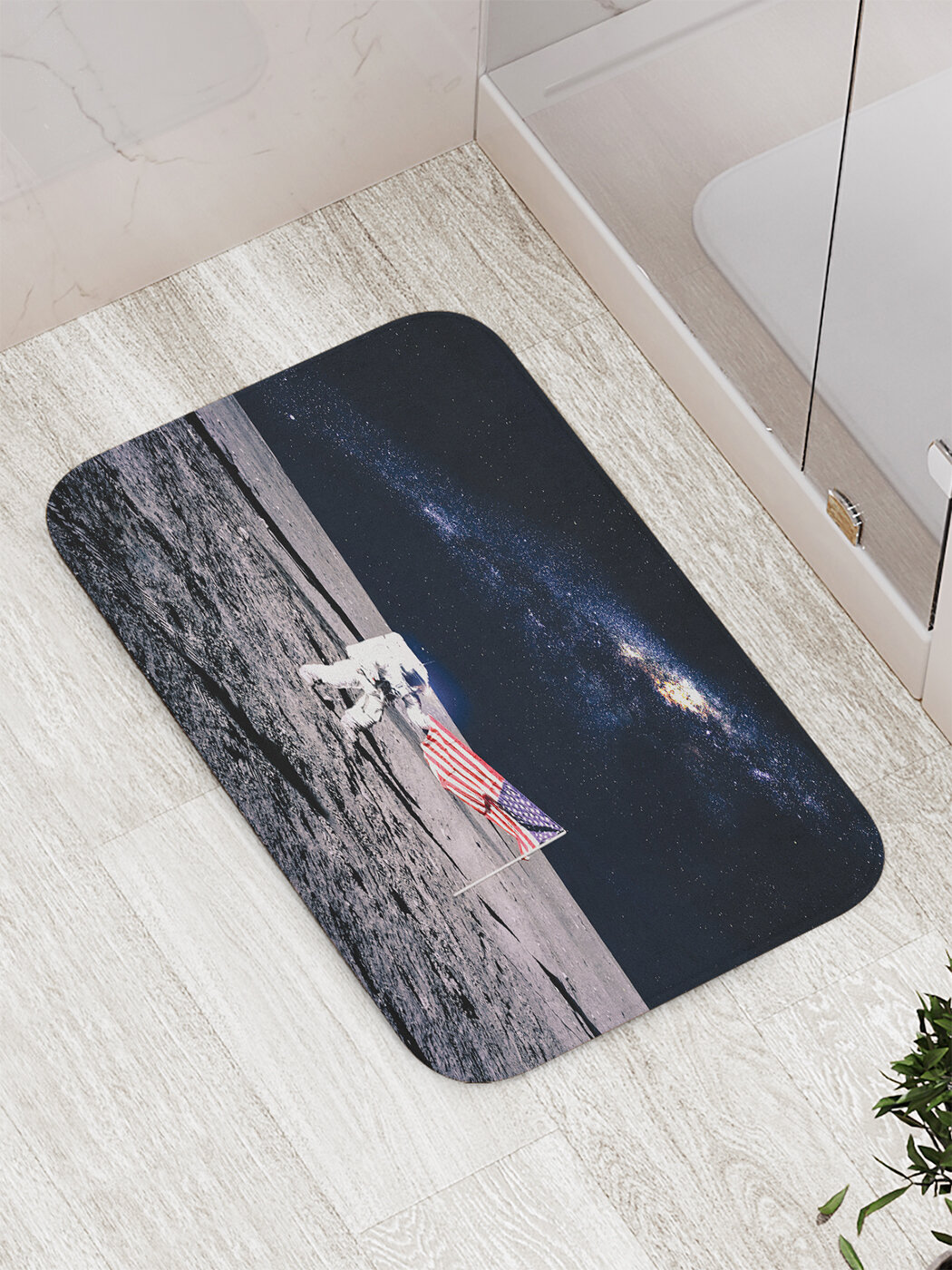 Коврик для ванной комнаты, туалета "Флаг Америки на луне" противоскользящий, 52х77 см, JoyArty