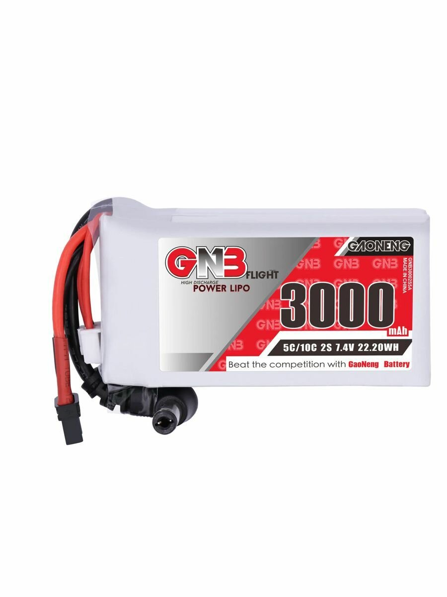 Аккумулятор LiPo GNB - 7.4V 3000mah 5C (2S1P, разъем DC5.5 и XT60, 21x38x73 мм)