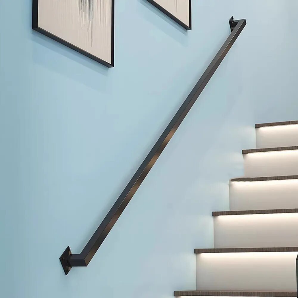 Перила для лестницы настенные, 2500mm комплект из квадратной стальной трубы, черные, антикоррозийное покрытие, крыльцо/пандус Поручень