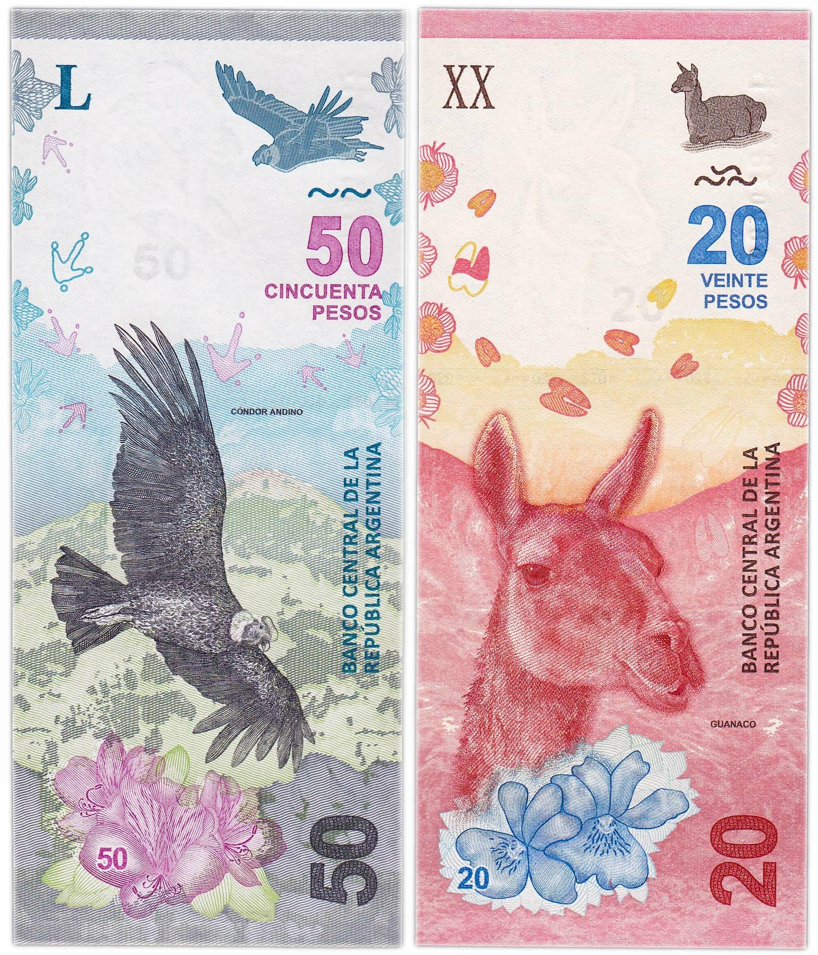 Аргентина набор 20 и 50 песо 2017-2018