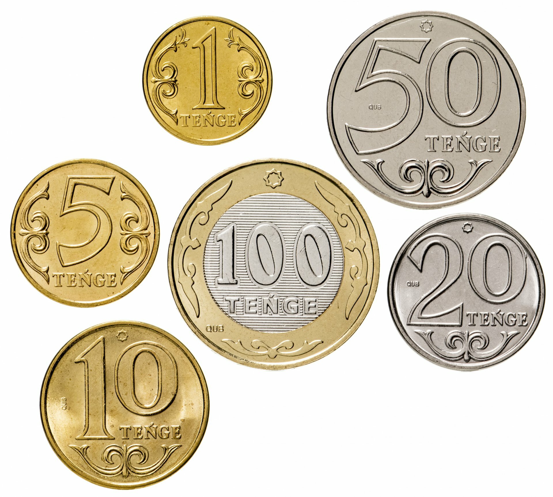 Казахстан, полный набор 6 шт - 1, 5, 10, 20, 50, 100 тенге 2019 года, новый дизайн, латиница, МНЦ медь-никель-цинк, в сохранности UNC