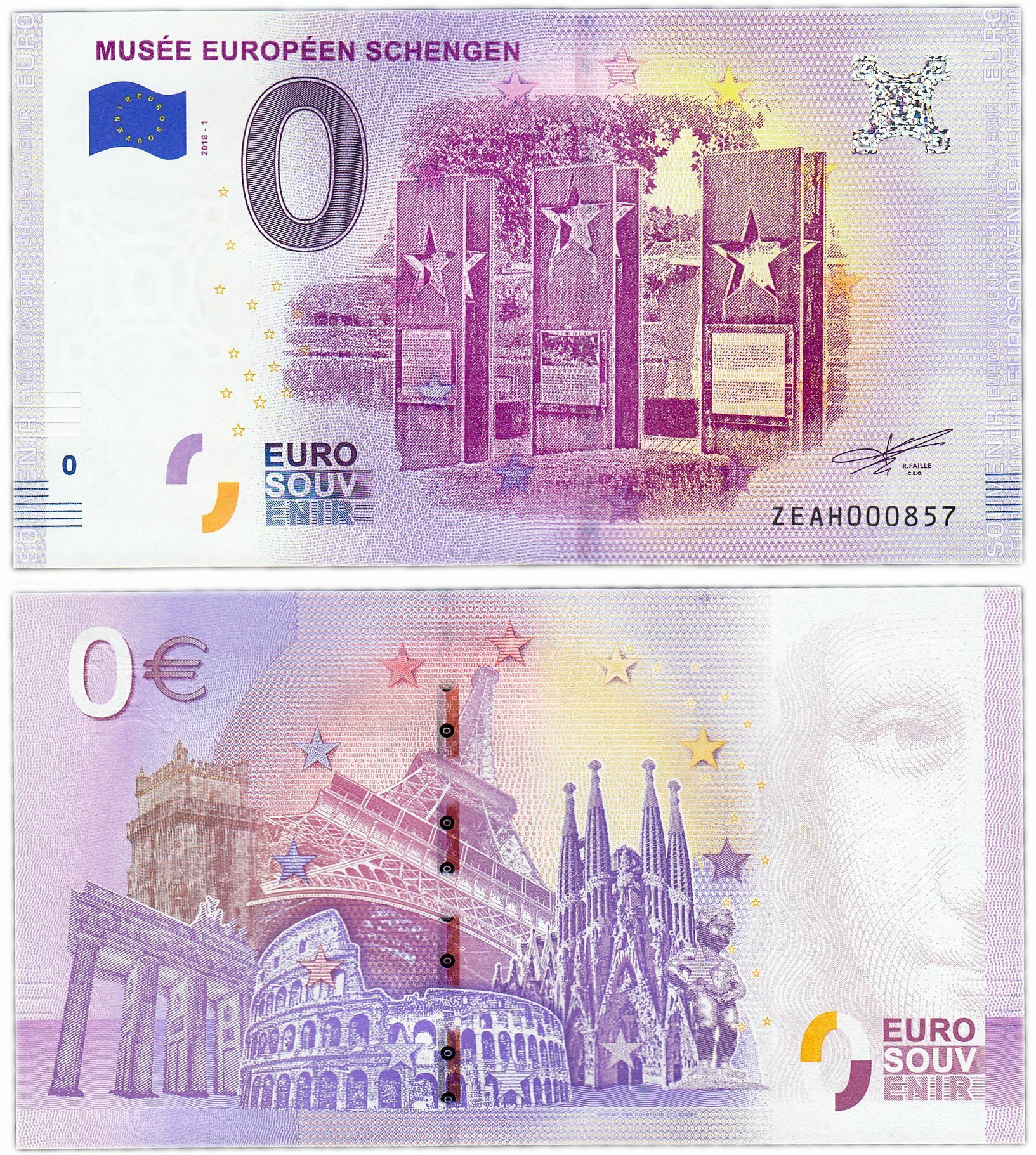 0 евро euro "Европейский музей Шенгена" 2018 1-я серия NEW