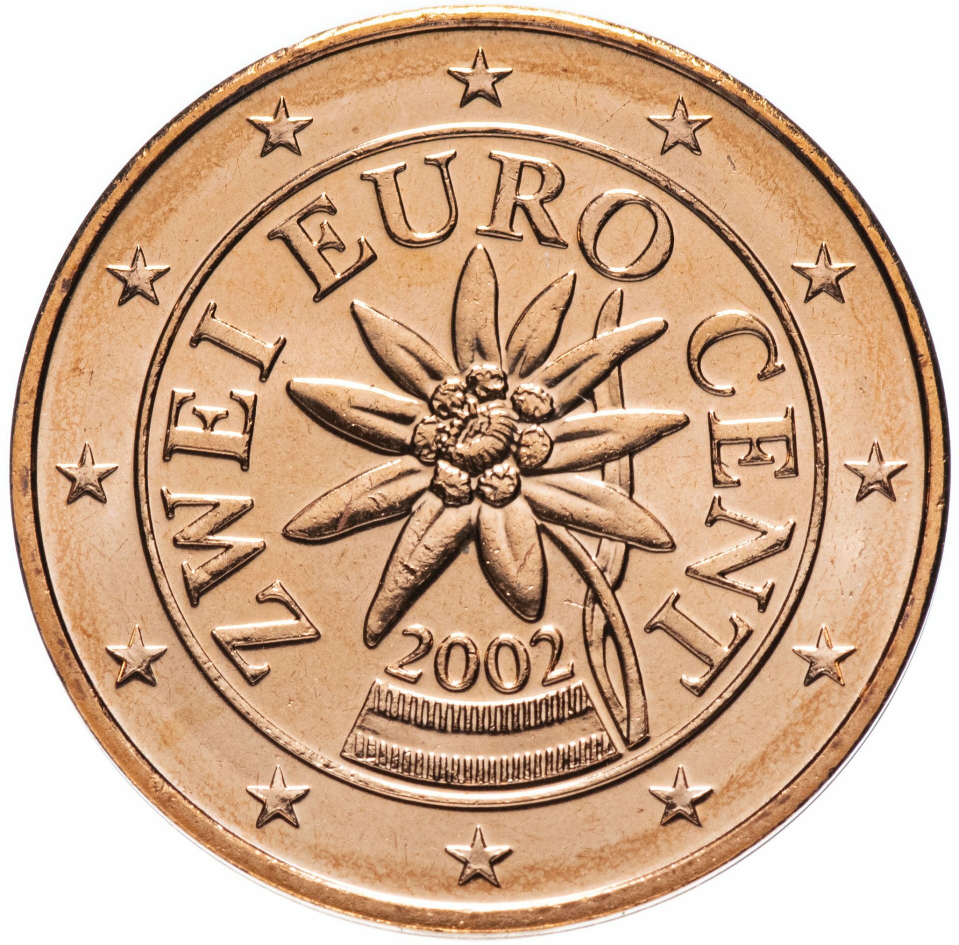 Австрия 2 евроцента cents 2002, Сталь, в сохранности UNC