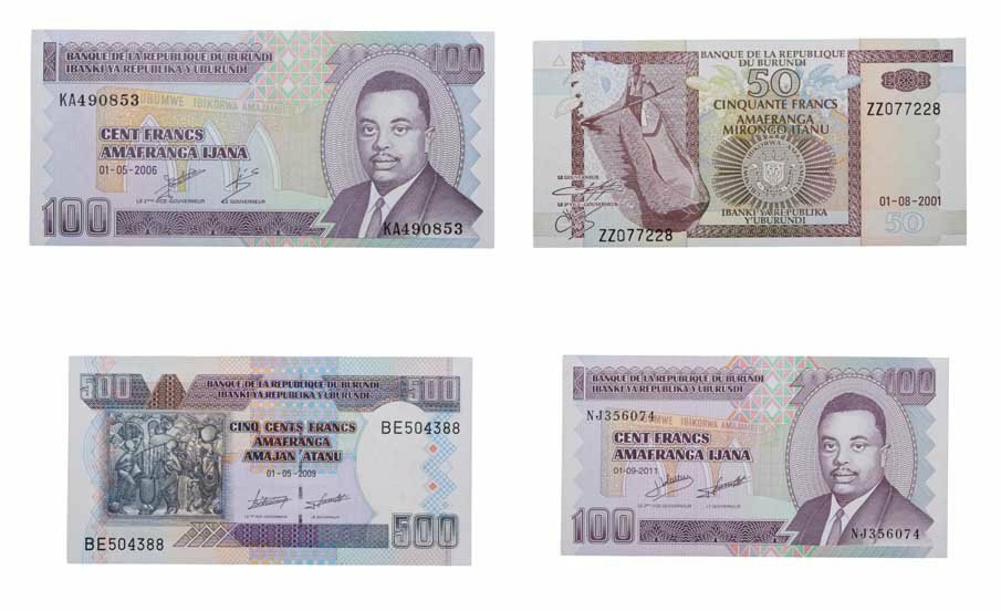 Бурунди набор из 4 банкнот 50, 100, 500 франков 2001-2011