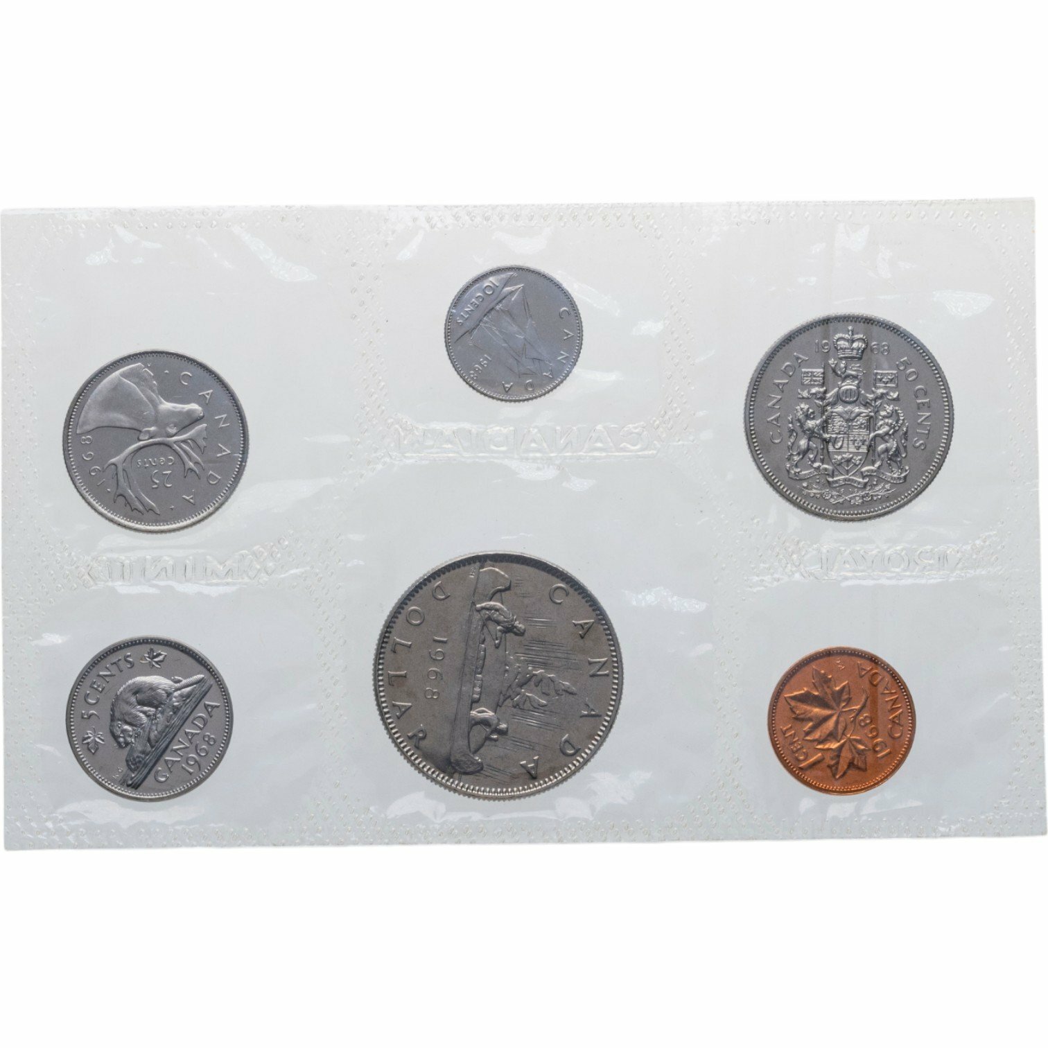 Канада набор из 6 монет 1968 в запайке, Различные сплавы, в сохранности UNC