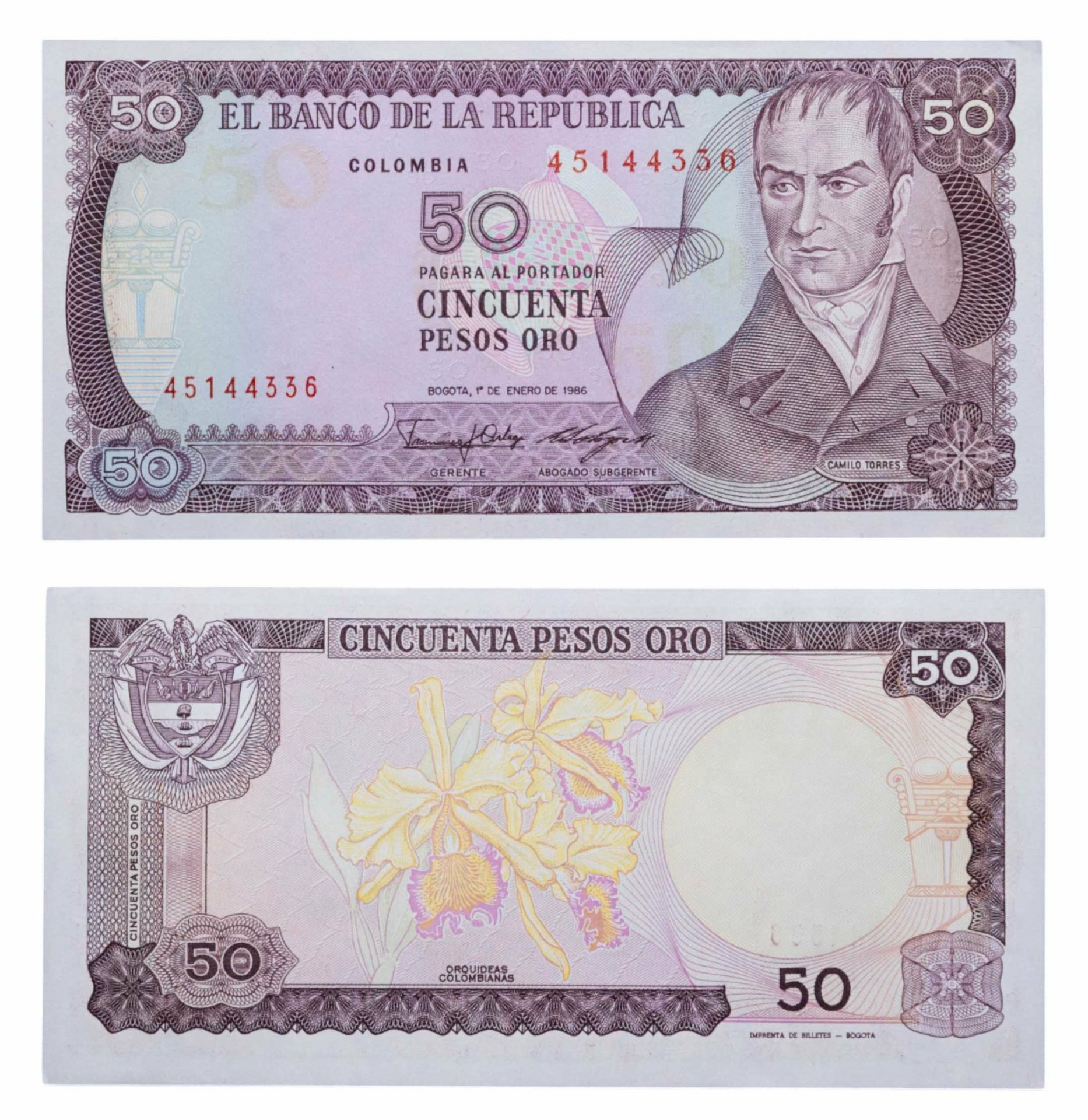 Колумбия 50 песо 1986 год Pick 425b